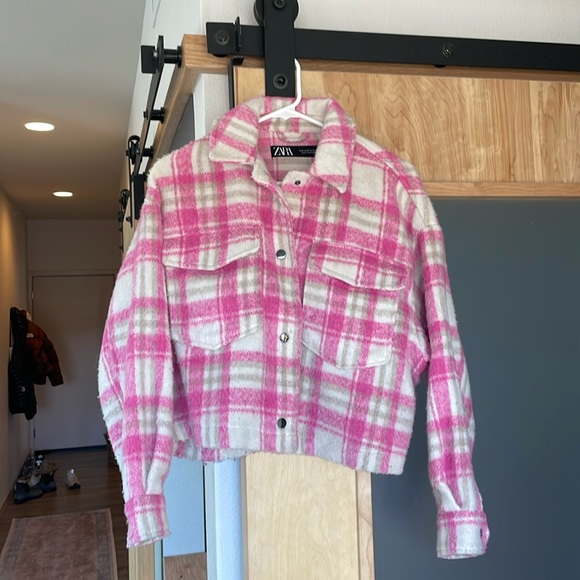 Zara | Jackets & Coats | Zara Pink Plaid Jacket | Poshmark